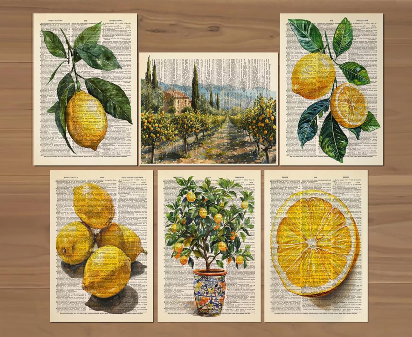 Lemon Print Set of 6 Lemon Fruit Wall Art Lemon Poster Lemon Painting ...