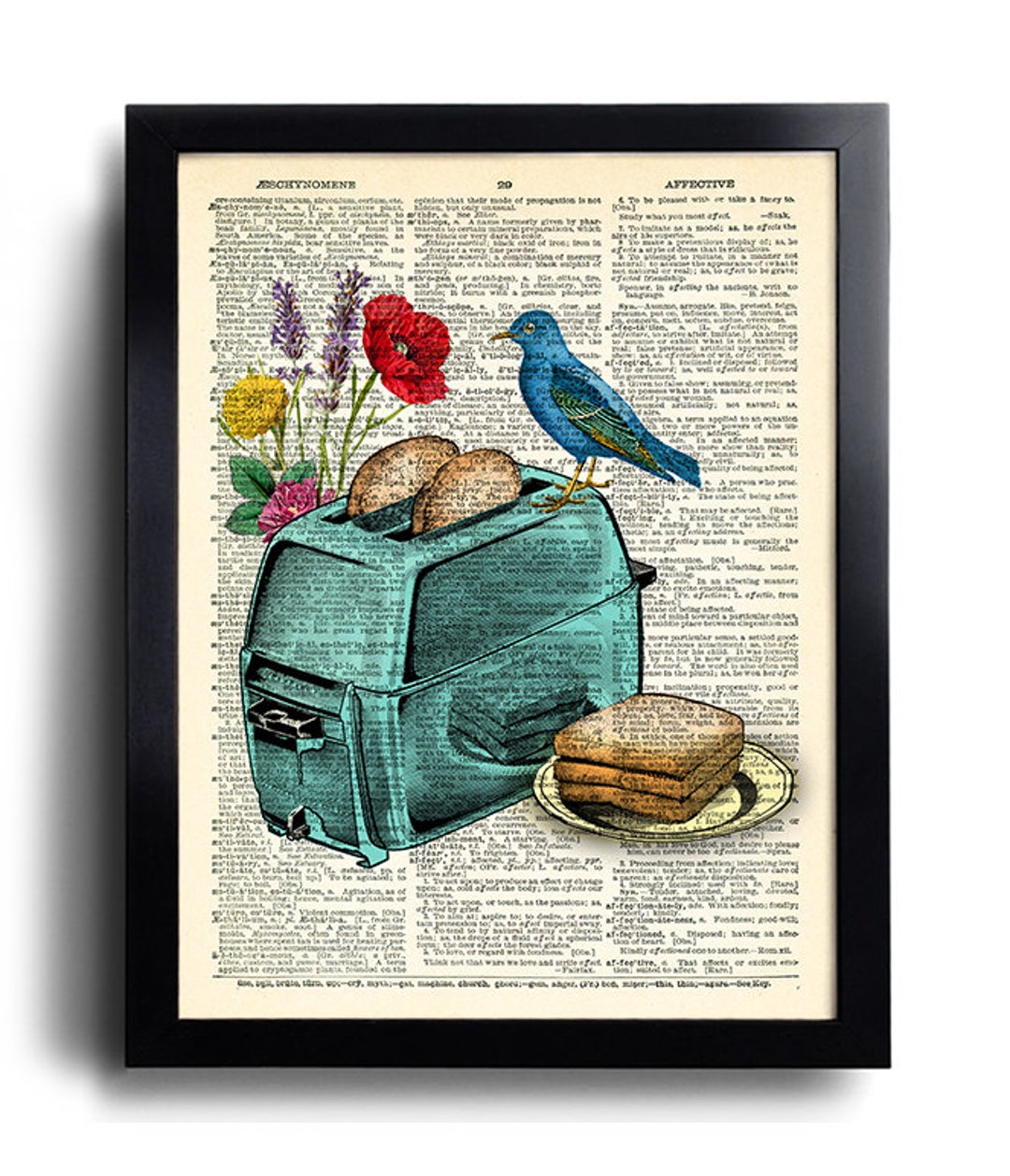 Vintage Toaster Print Kitchen Poster Bird Kitchen Decor Foodie Gift ...