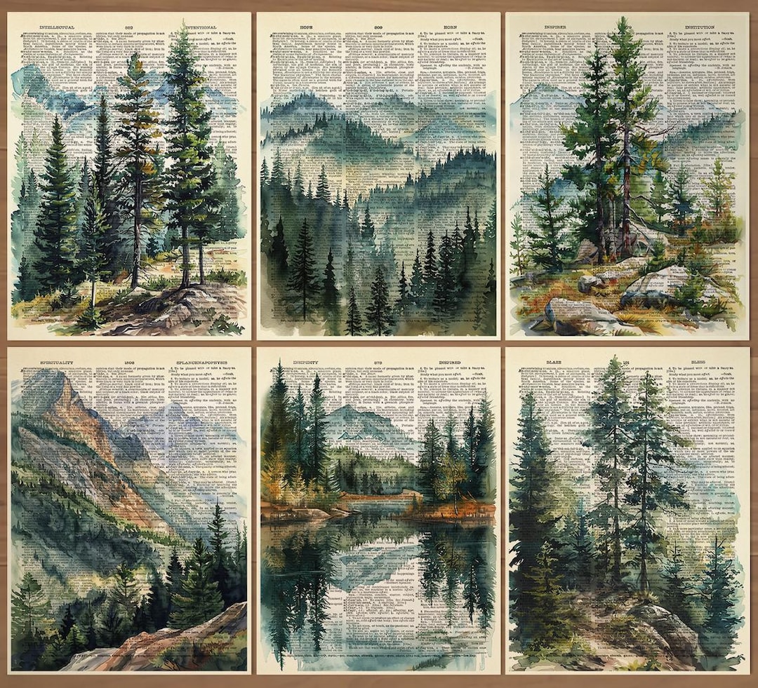 Landscape Wall Art Mountain Wall Art Print Set of 6 Pine Tree Print ...