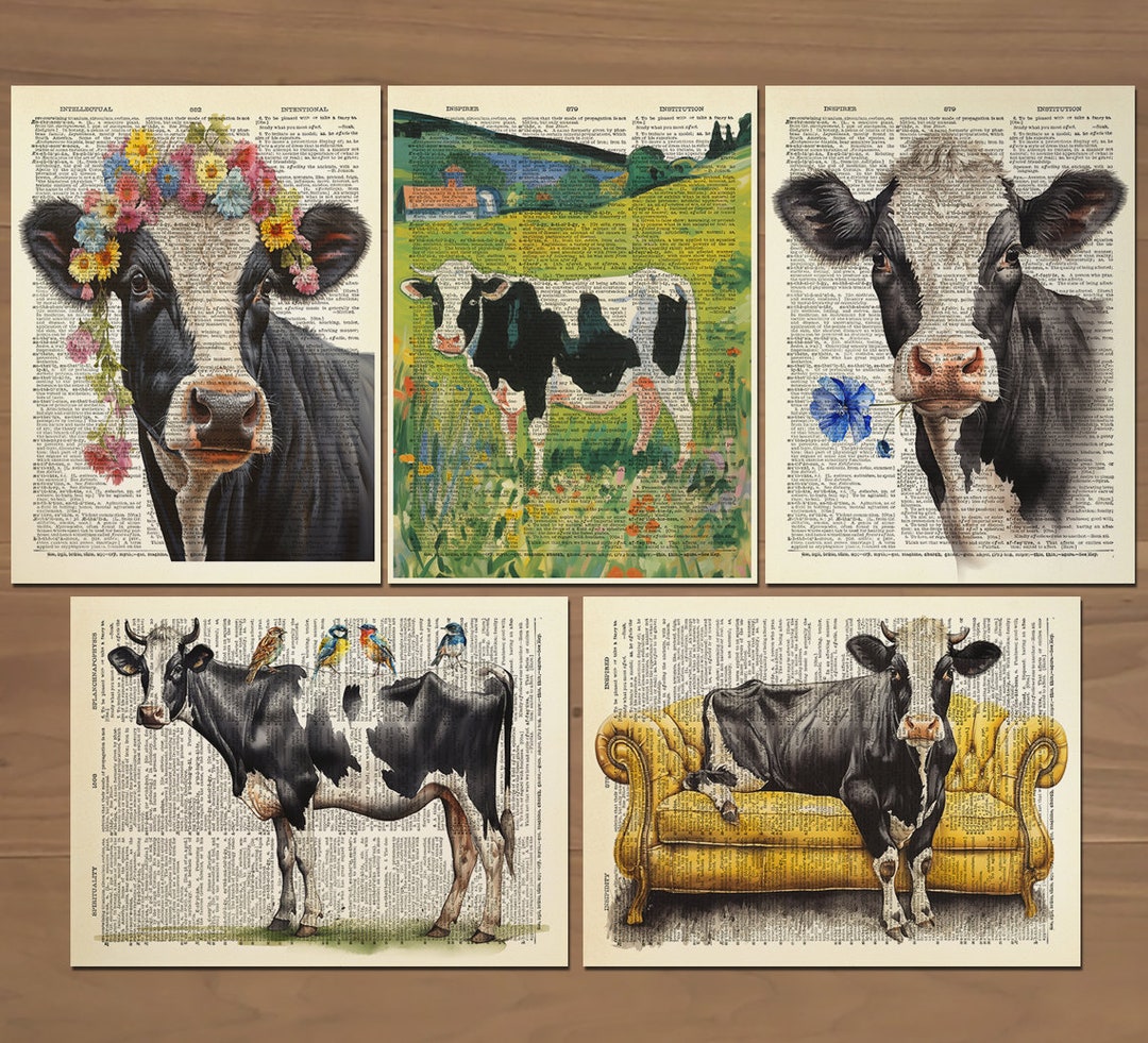 Cow Print Set of 5 Cow Poster Funny Cow Painting Cow Art Cow Gifts Cow ...