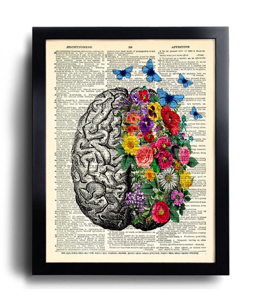 Brain Print Brain Flowers Butterfly Print Anatomical Brain Poster Human ...