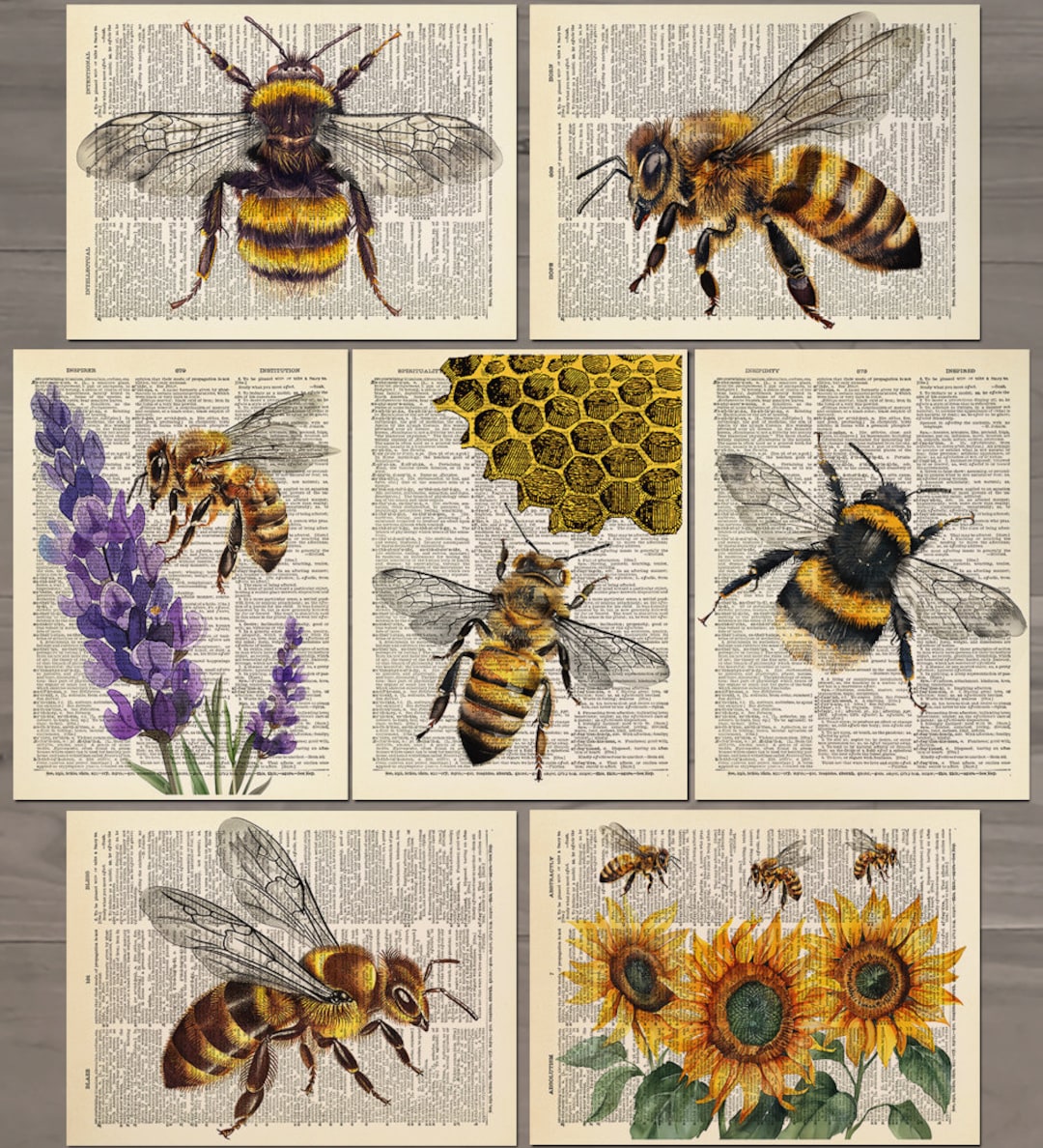 Bee Print Set of 7 Prints Bee Poster Bee Farmhouse Decor Bumble Bee Art ...