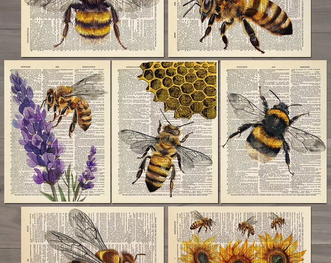 Boho Bee in Yellow Flower Print, Moody Bumlebee Decor, Botanical ...