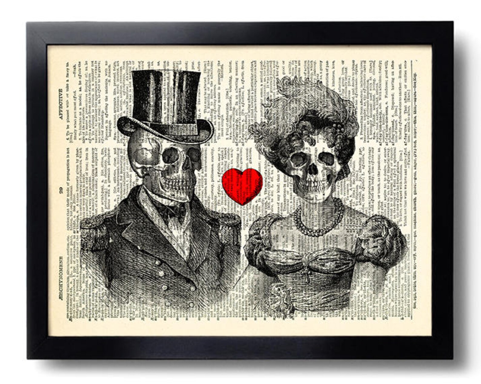 Couple Skull Skeleton Heart Love Art Print, Gothic Bedroom Decor, Skull ...