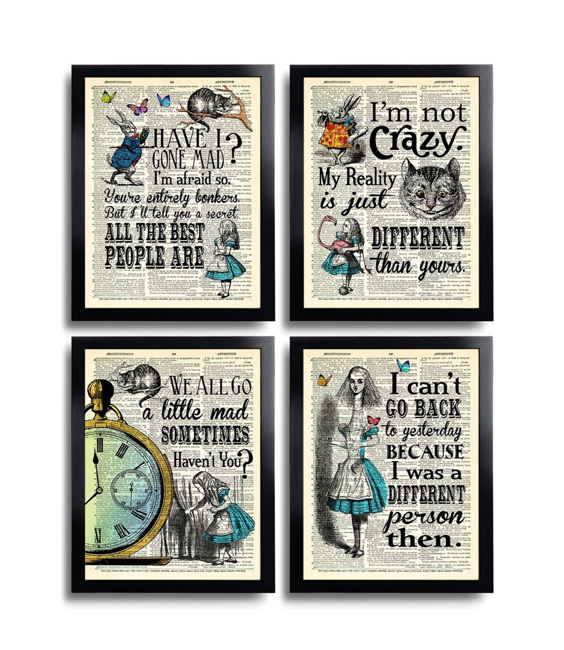 Alice in Wonderland Poster Set of 4 Prints Alice Quotes Wall Art Alice ...