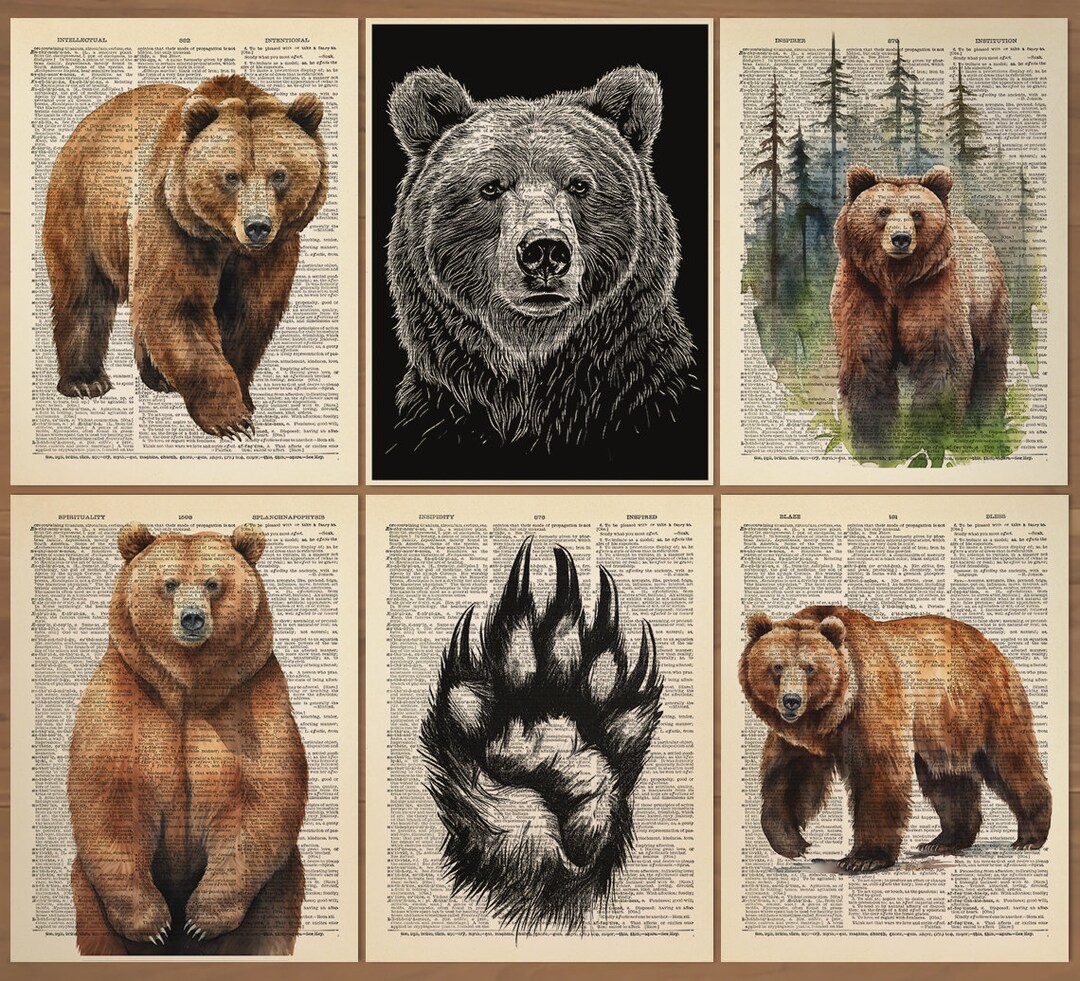 Bear Print Set of 6 Bear Wall Art Bear Poster Bear Painting Bear ...