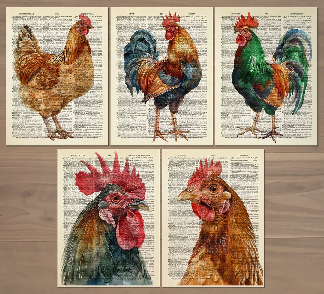 Rooster Print Set of 5 Rooster Chicken Poster Rooster Painting Chicken ...