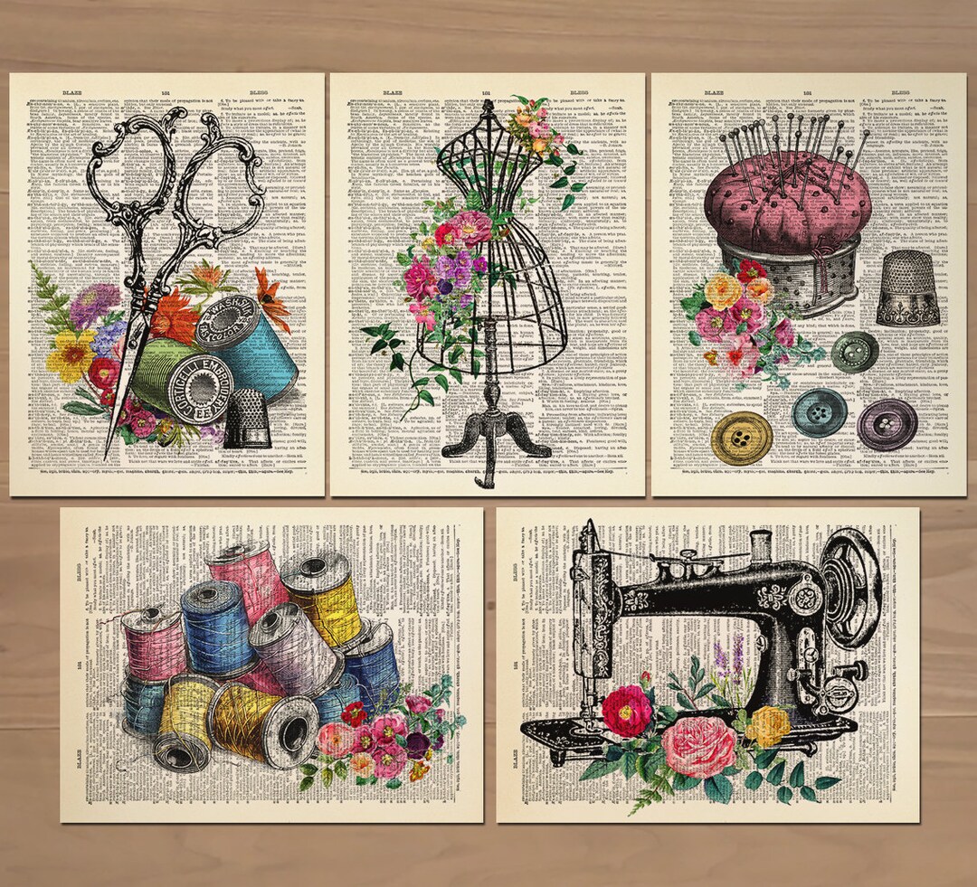Sewing Print Set of 5 Sewing Poster Vintage Sewing Machine Poster Craft ...