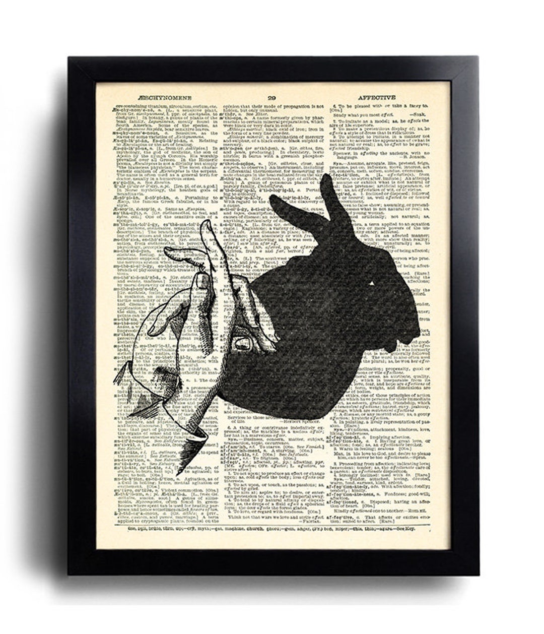 Hand Shadow Rabbit Art Print on Antique Dictionary Page, Decorative ...