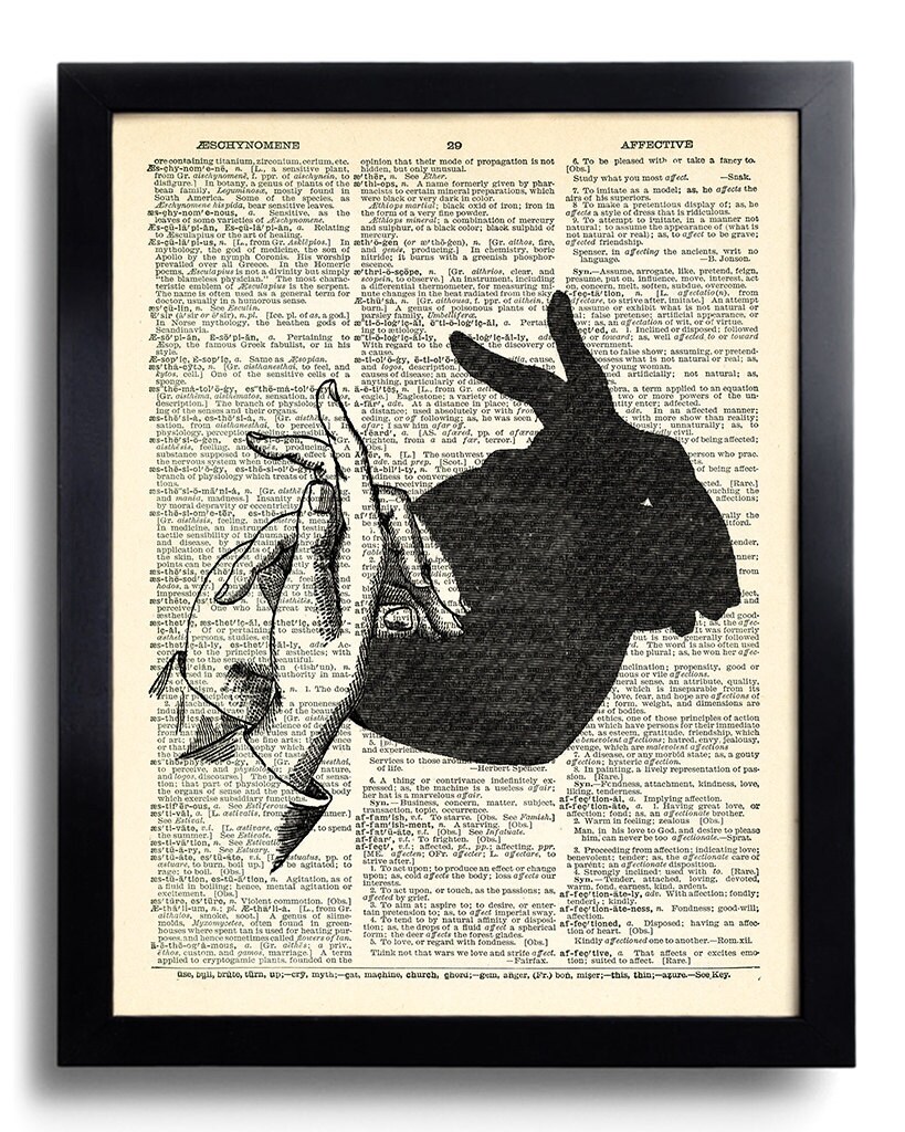 Hand Shadow Rabbit Art Print on Antique Dictionary Page | Etsy