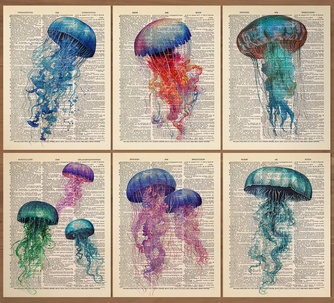 Jellyfish Print Set of 6 Jelly Fish Poster Jellyfish Bathroom Wall ...