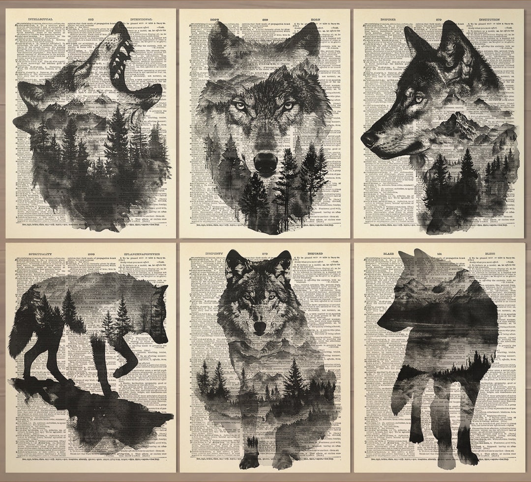 Wolf Print Set 6 Wolf Poster Wolf Wall Art Wolf Painting Wolf Gifts ...