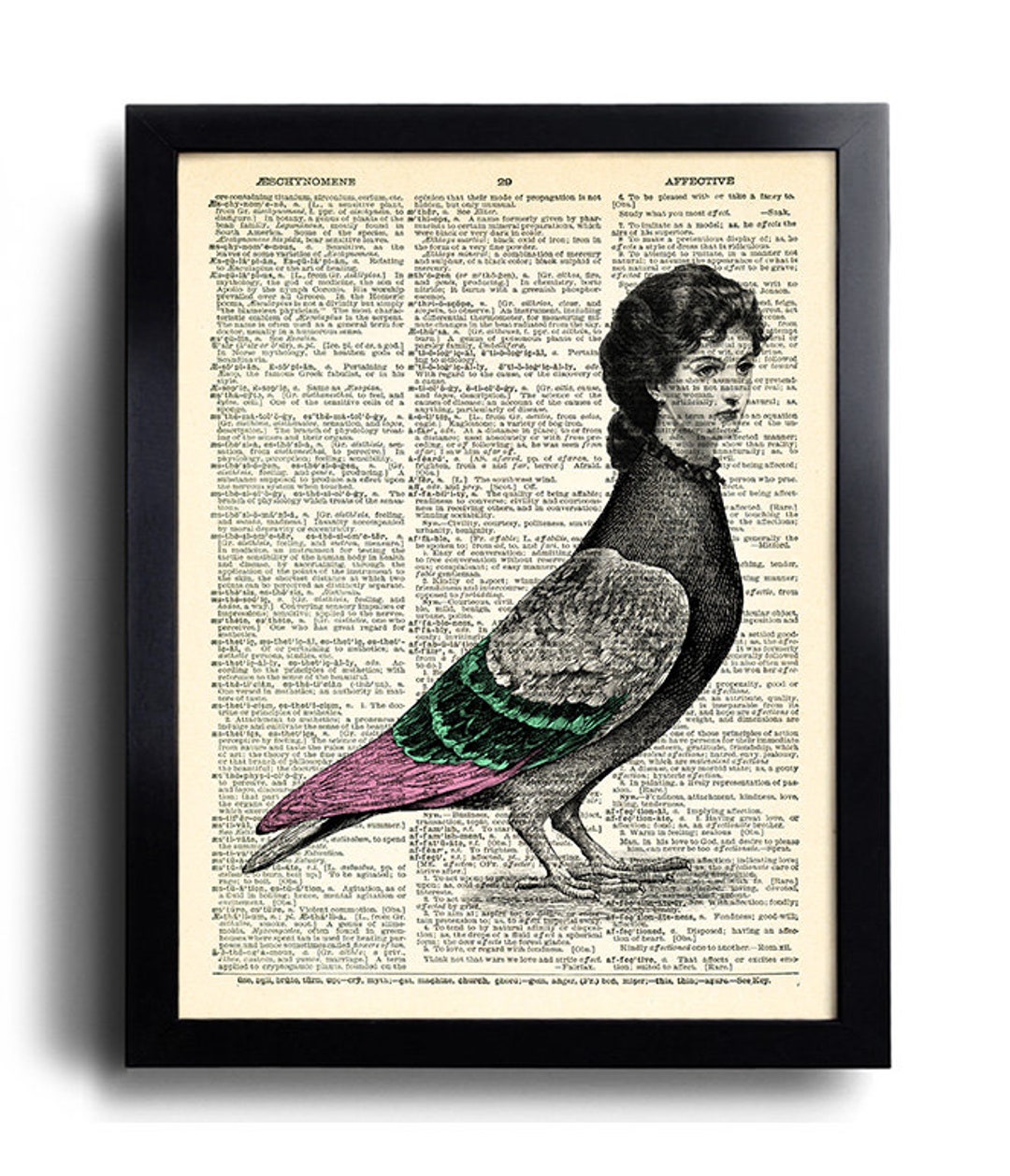 Victorian Lady Head Dove Art Print, Dictionary Print, Cool Vintage Room ...