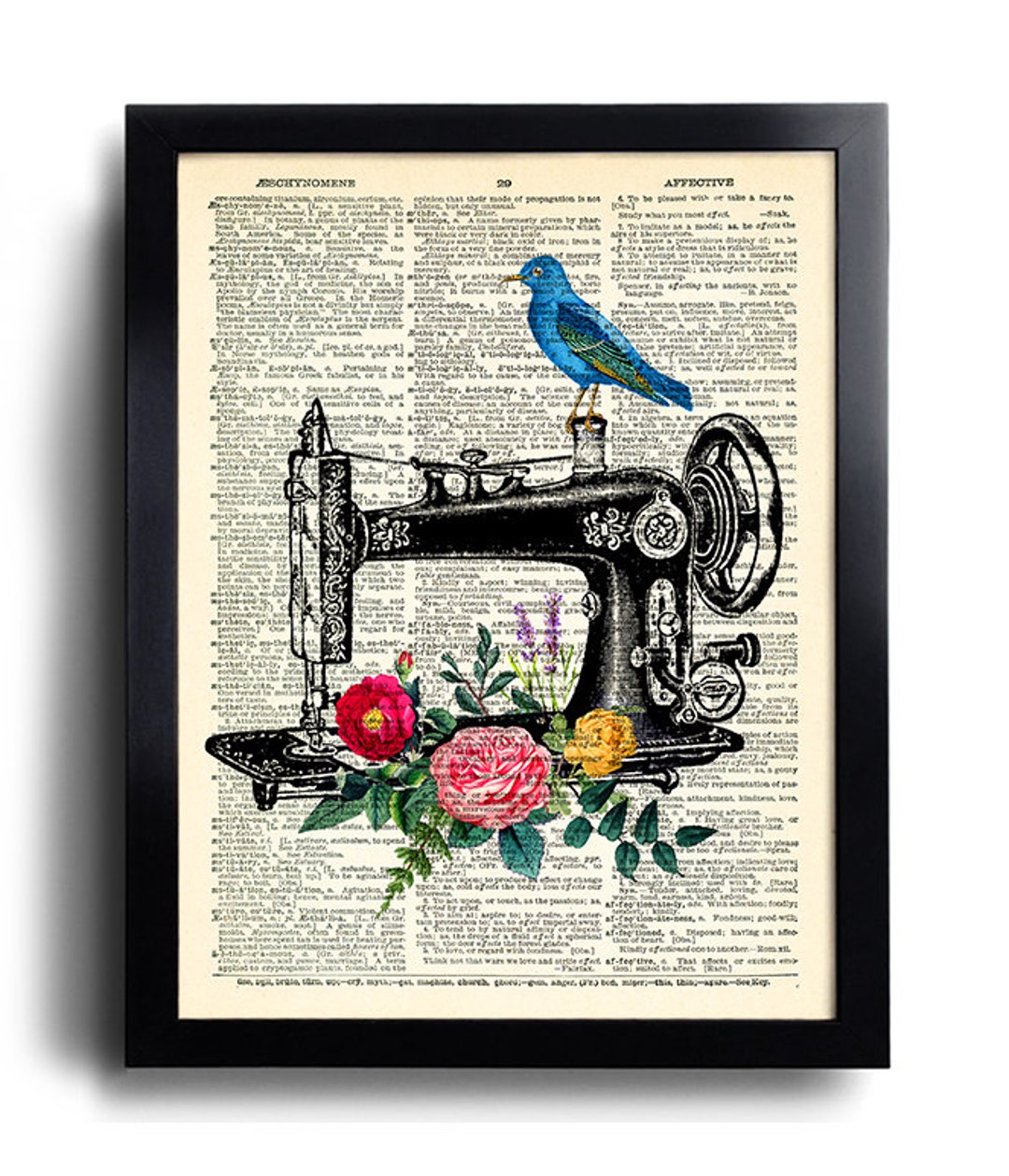 Sewing Machine Flowers Print Bird Sewing Machine Poster Craft Room Art ...