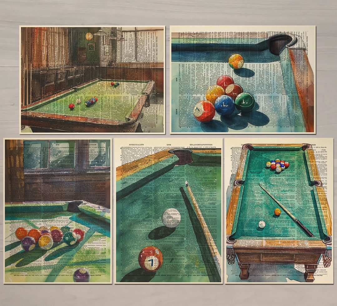 Billiards Print Set of 5 Billiards Wall Art Billiards Poster Vintage ...
