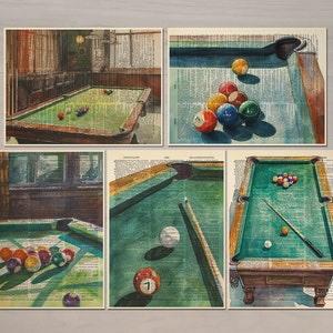 Billiards Print Set of 5 Billiards Wall Art Billiards Poster Vintage ...