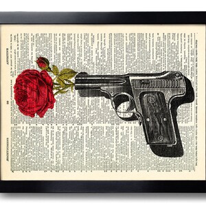 Rose Pistol Gun Flower Art Print Dictionary Book Page | Etsy