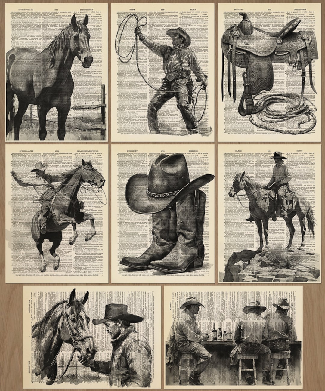 Cowboy Print Set of 8 Cowboy Poster Cowboy Wall Art Cowboy Art Print ...