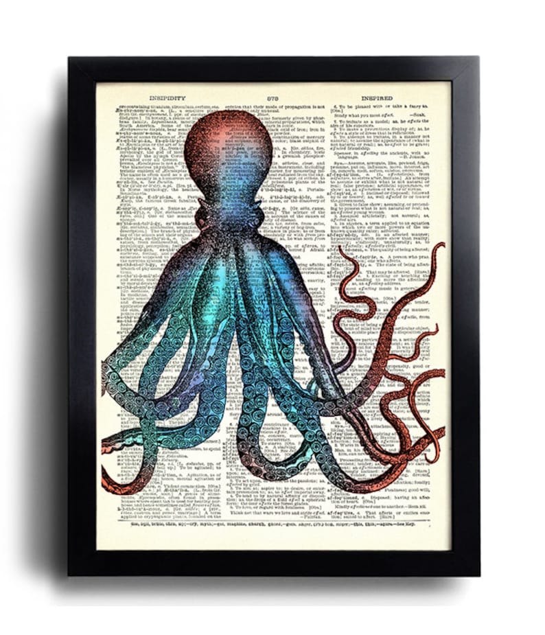 Octopus Print Set of 5 Octopus Poster Octopus Prints Squid Gift Set ...