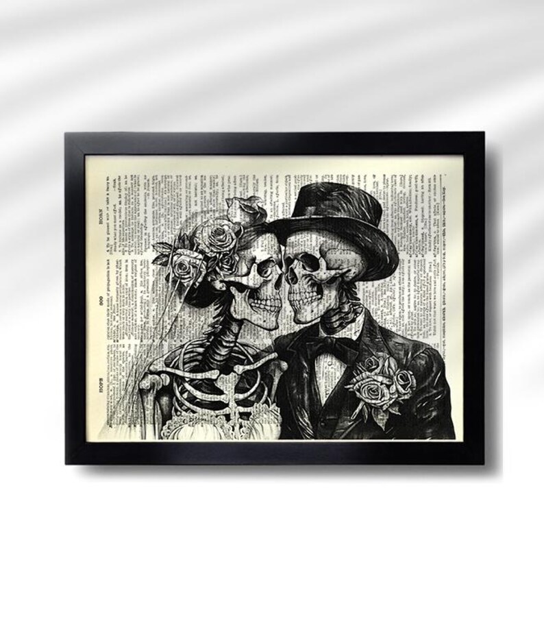 Skull Decor Skeleton Couple Print Set of 6 Skull Wedding Decor Poster ...