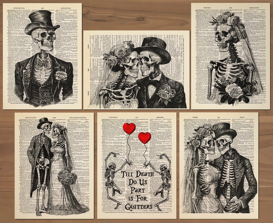 Skull Decor Skeleton Couple Print Set of 6 Skull Wedding Decor Poster ...