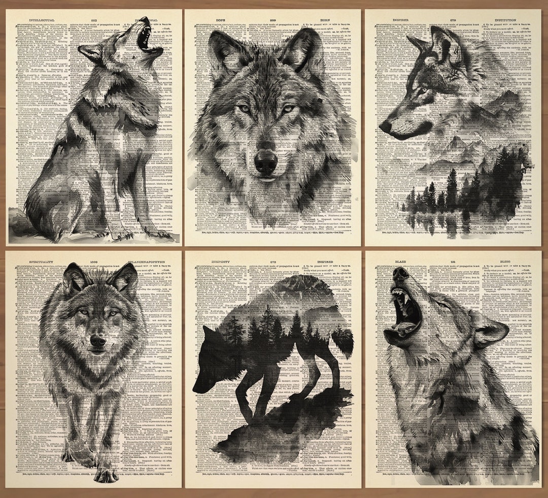 Wolf Print Set 6 Wolf Poster Wolf Wall Art Wolf Painting Wolf Gifts ...