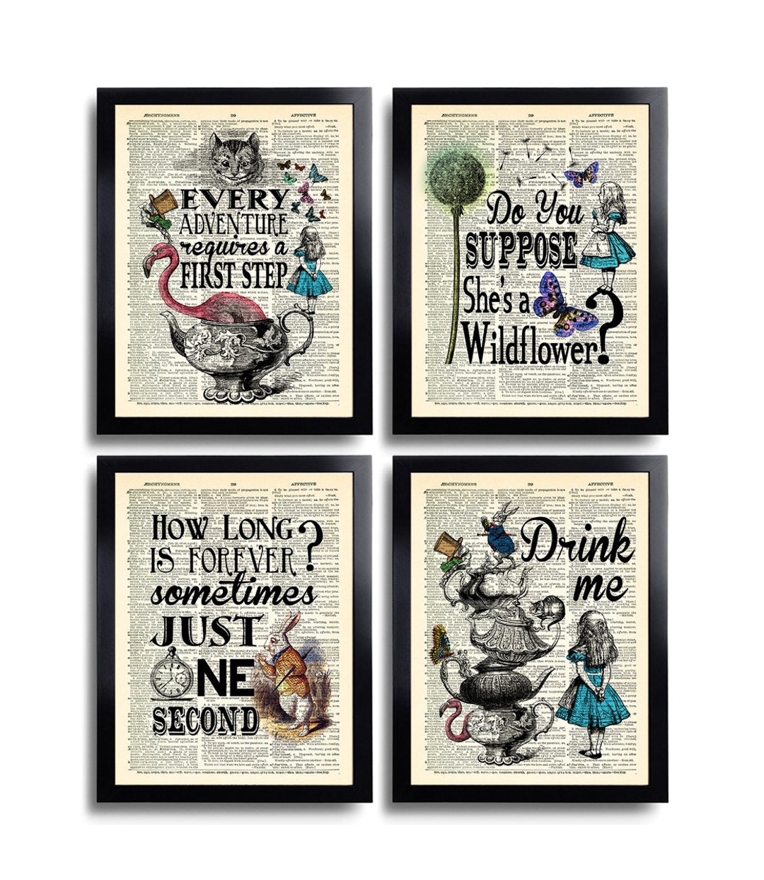 Alice in Wonderland Decor Poster Set of 4 Alice Quote Wall Art Print ...