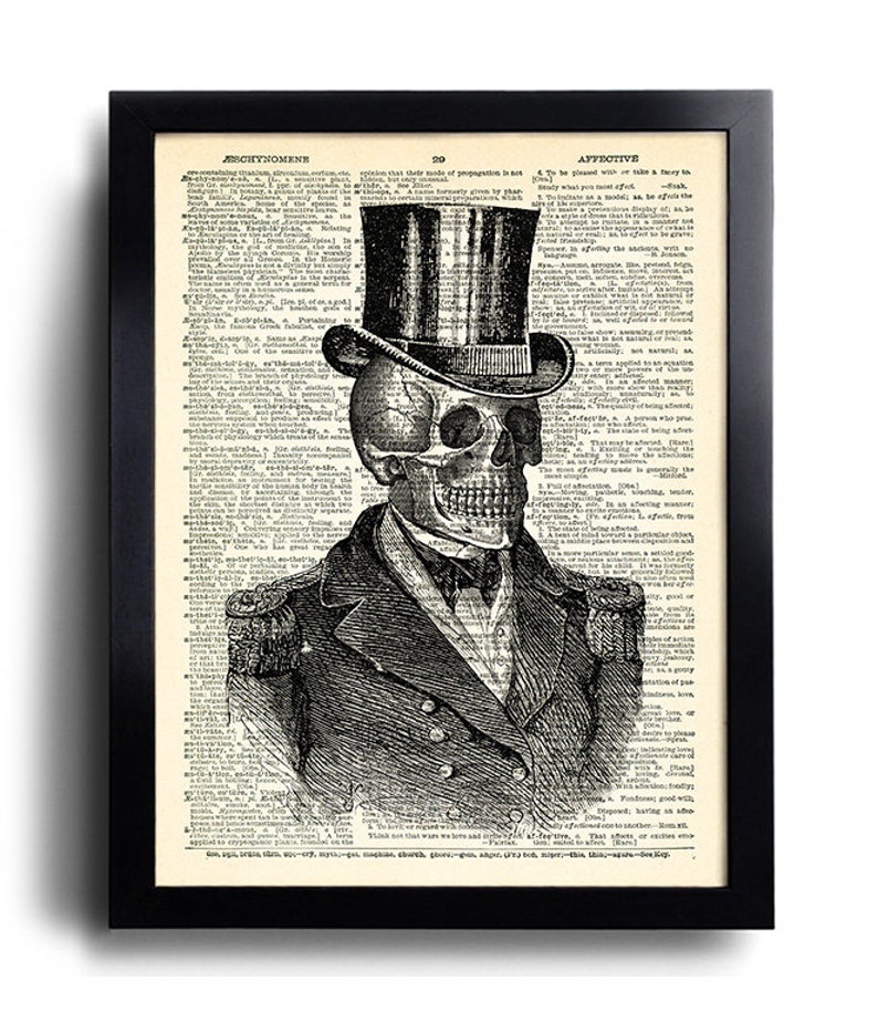 Victorian Skull Skeleton Top Hat Art Print Gothic Wall Decor - Etsy