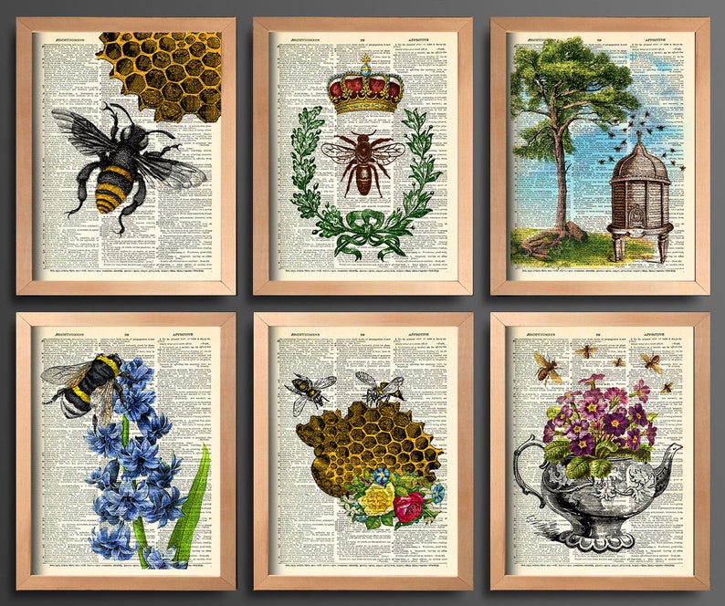 Bee Decor Bees Set of 6 Prints Bee Farmhouse Decor Bees Poster - Etsy