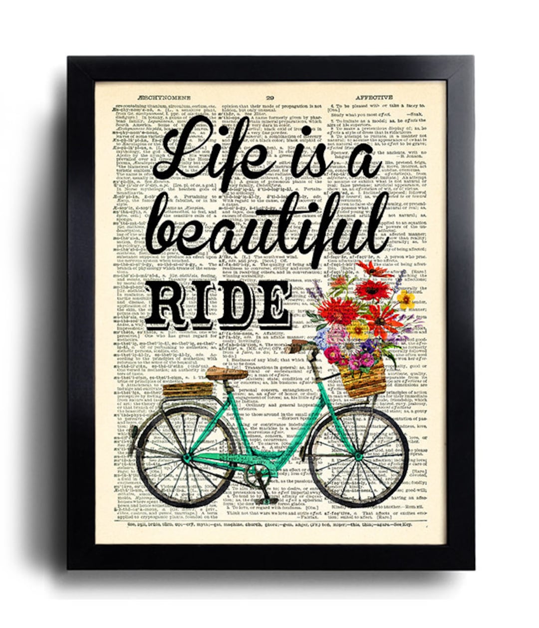 Life is a Beautiful Ride Text Bicycle Art Print Bicycle Wall Art ...