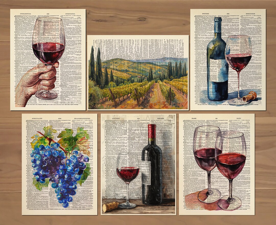 Wine Print Set of 6 Wine Poster Wine Wall Art Kitchen Decor Wine Bar ...
