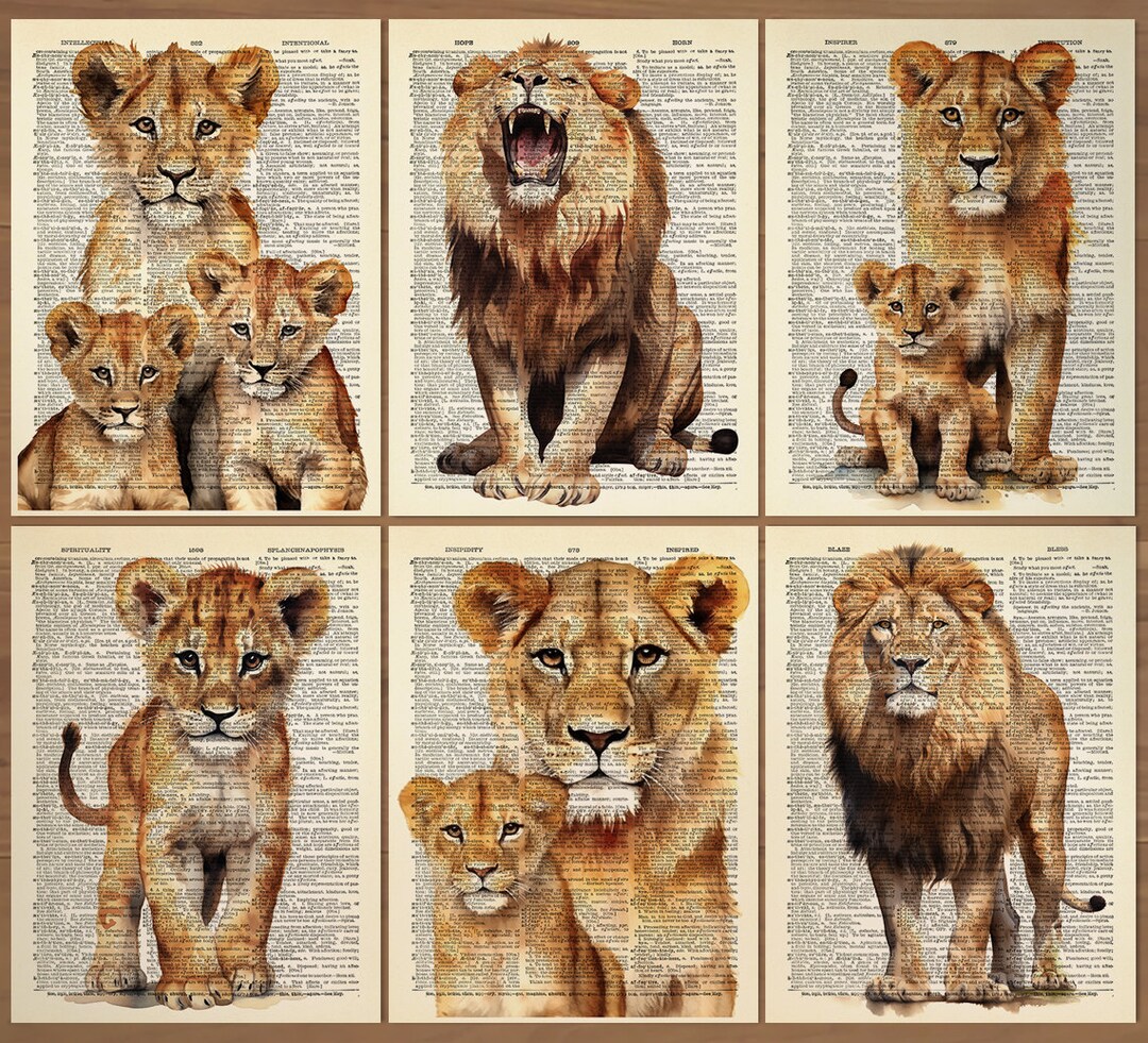 Lion Print Set of 6 Lion Poster Lion Painting Lion Art Print Lion Wall ...