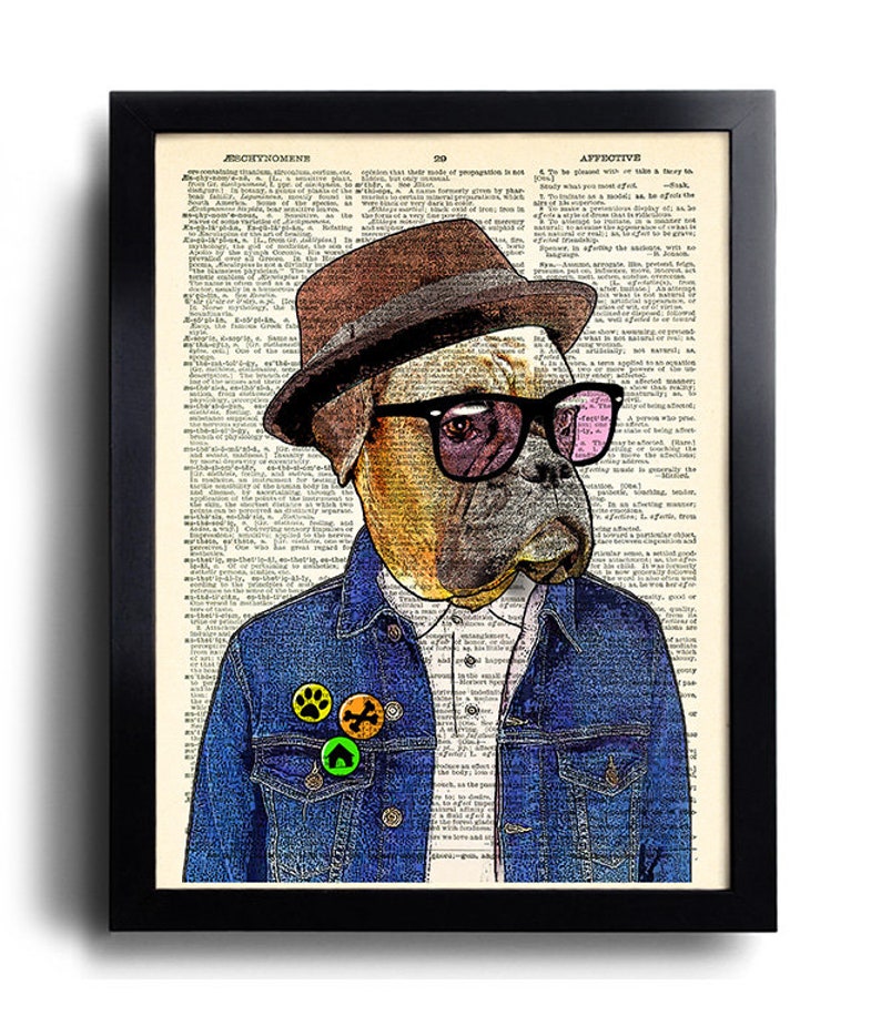 Funny Boxer Dog Print Hipster Boxer Dog Poster Cool Dog Poster | Etsy