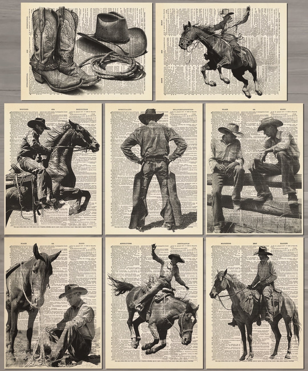 Cowboy Print Set of 8 Cowboy Poster Cowboy Wall Art Cowboy Art Print ...