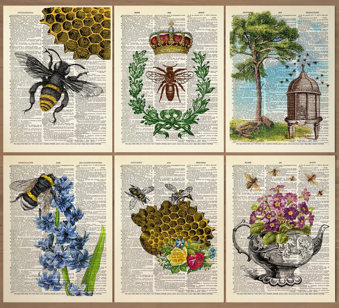 Bee Decor Bees Set of 6 Prints Bee Farmhouse Decor Bees Poster Bumble ...