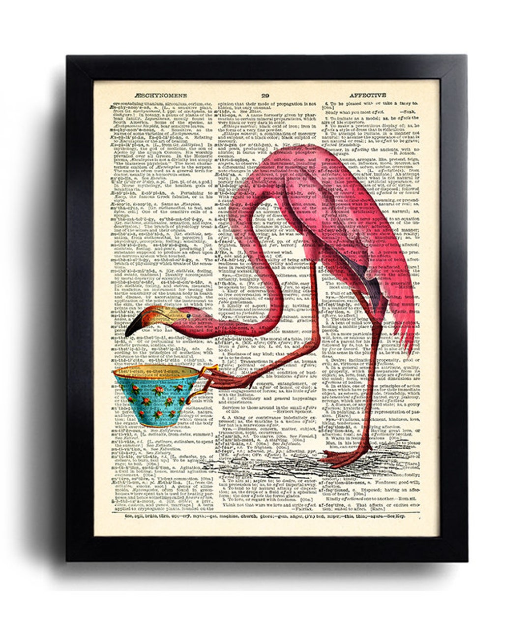 Flamingo Tea Print Funny Flamingo Poster Art Tea Time Wall Decor ...