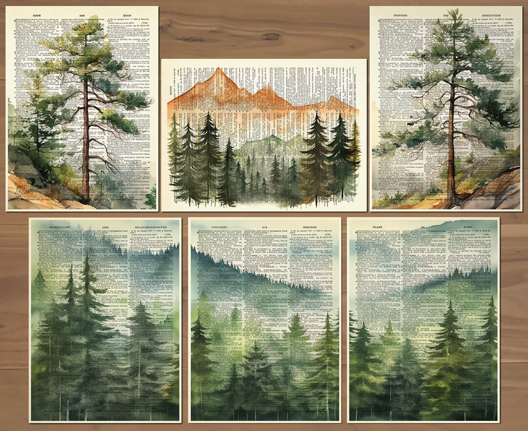 Forest Wall Art Mountain Wall Art Print Set of 6 Pine Tree Print Pine ...