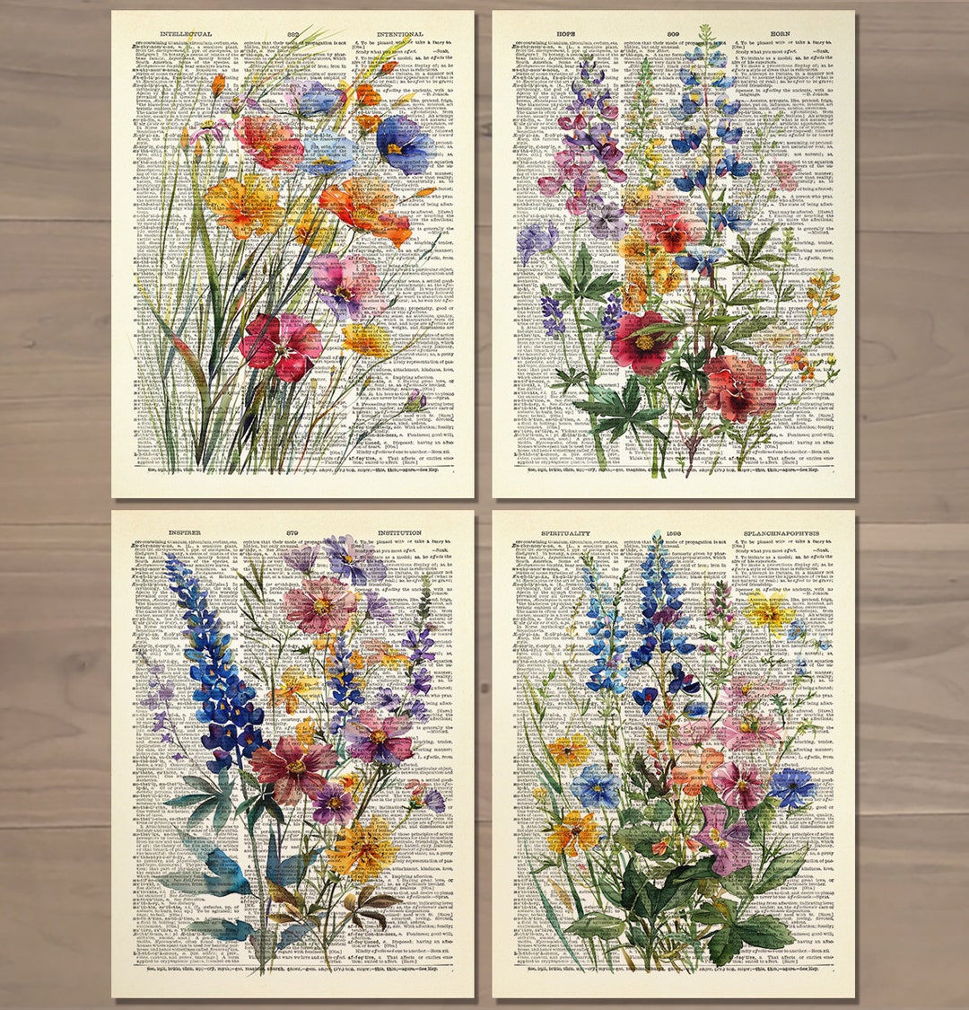 Wildflower Prints Set of 4 Wildflowers Wall Art Flower Poster Wild Flower Print Watercolor ...