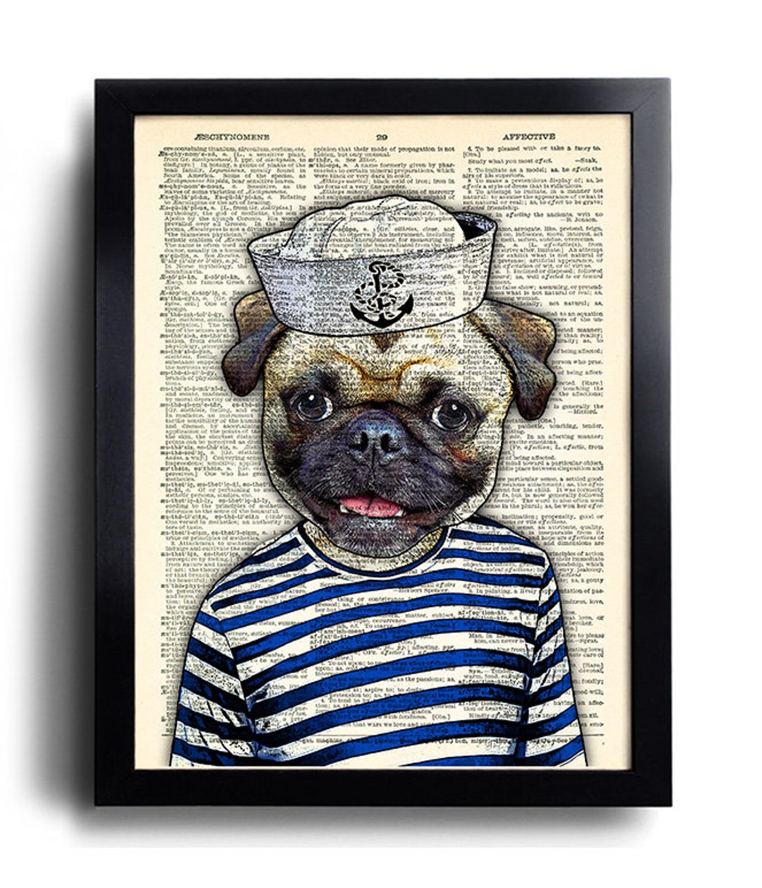 Funny Pug Dog Poster Sailor Pug Print Cool Dog Art Funny Pug Nursery ...