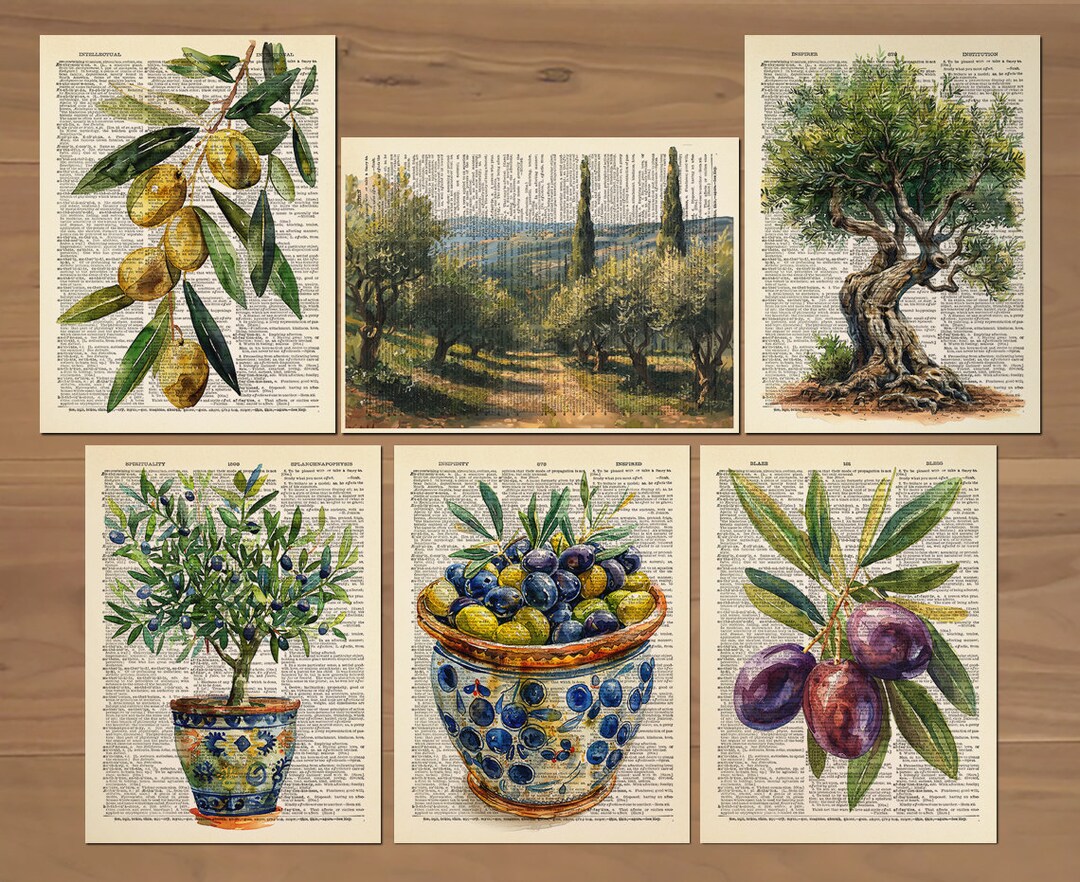 Olive Print Set of 6 Olive Wall Art Olive Poster Green Olive Painting ...