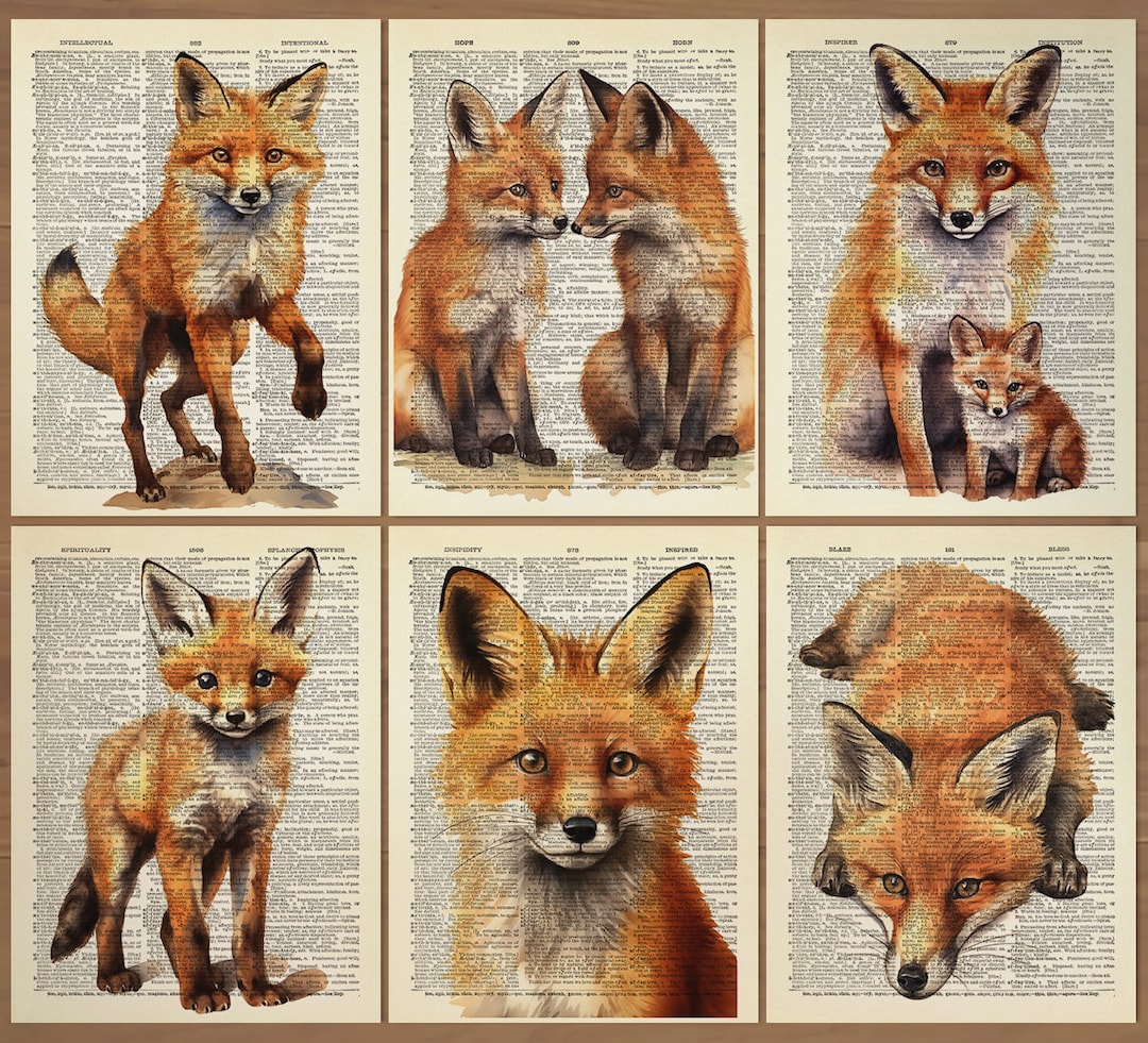 Fox Art Print Set of 6 Fox Wall Art Fox Poster Fox Painting Fox ...
