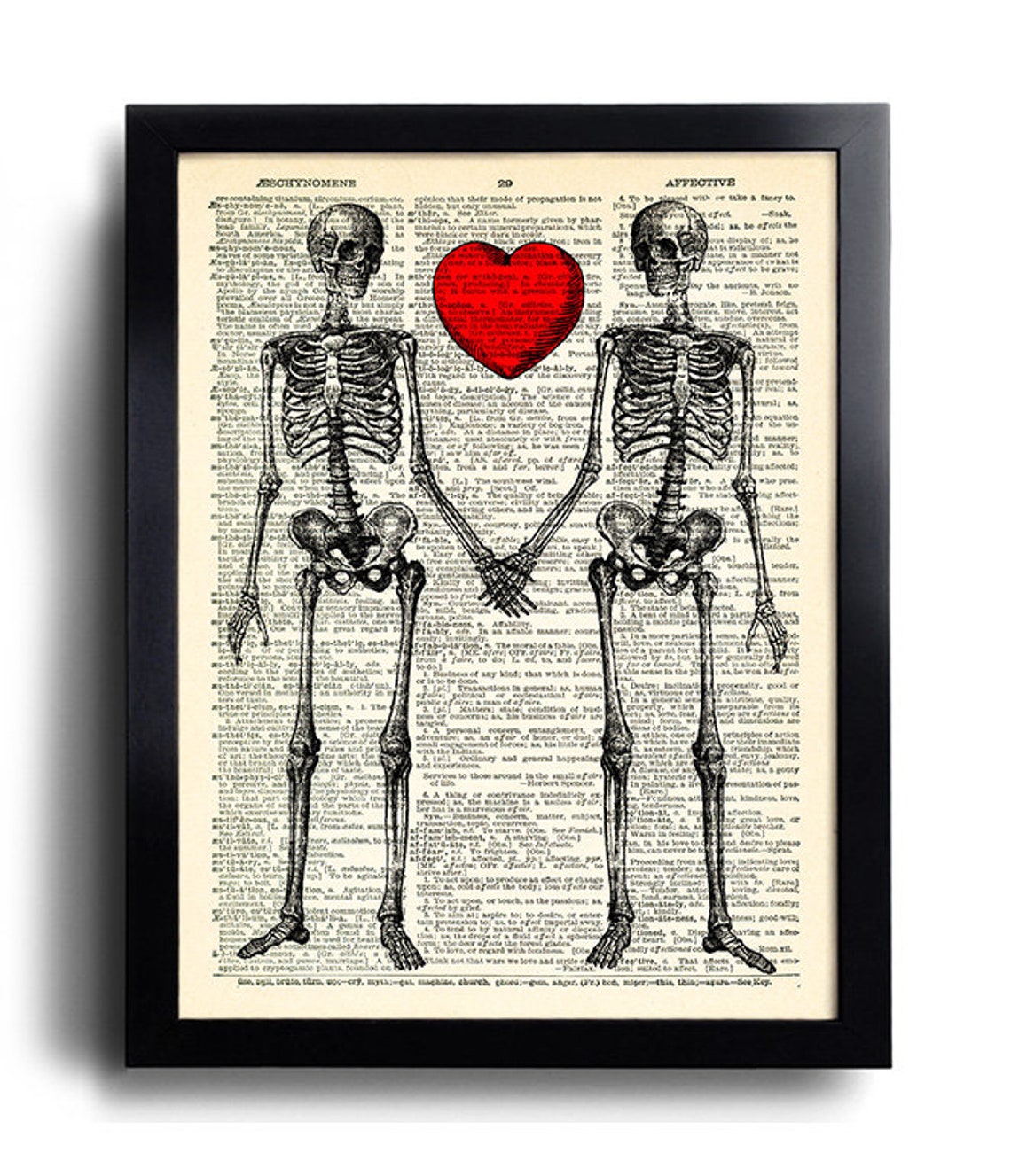 Skeleton Love Heart Love Bones Skull Art Print, Poster Art Dictionary ...