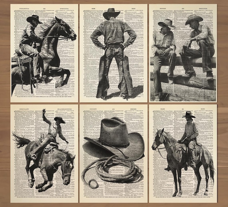Cowboy Print Set of 6 Cowboy Poster Cowboy Wall Art Cowboy Art Print ...