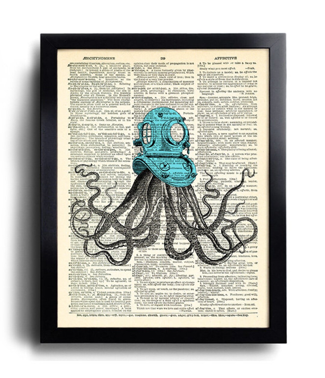 Octopus Diving Helmet Sea Art Print Octopus Art Print, Bathroom Wall ...