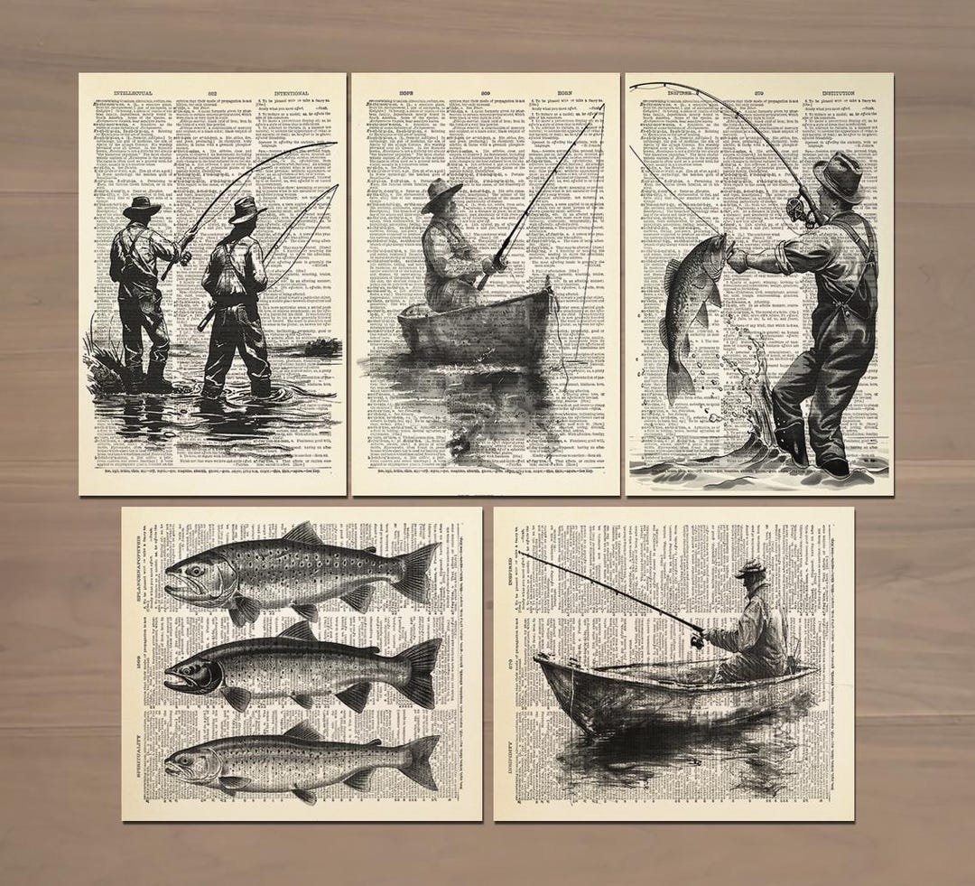 Fisherman Print Set of 5 Fisherman Poster Vintage Fishing Gift Idea ...