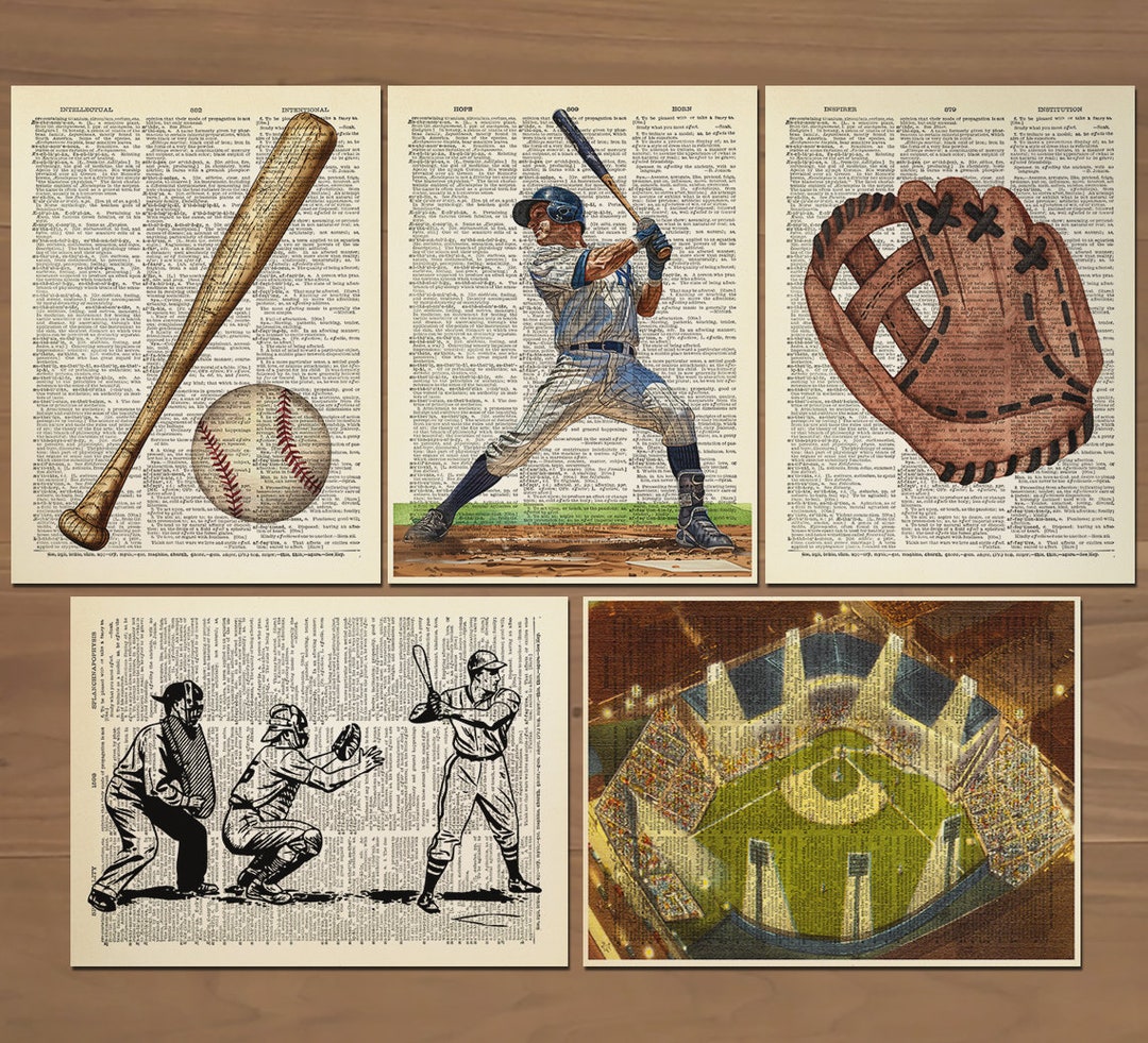 Baseball Print Set of 5 Baseball Poster Vintage Baseball Wall Decor ...