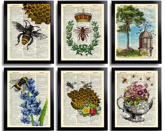 Bee Decor Bees Set of 6 Prints Bee Farmhouse Decor Bees Poster - Etsy