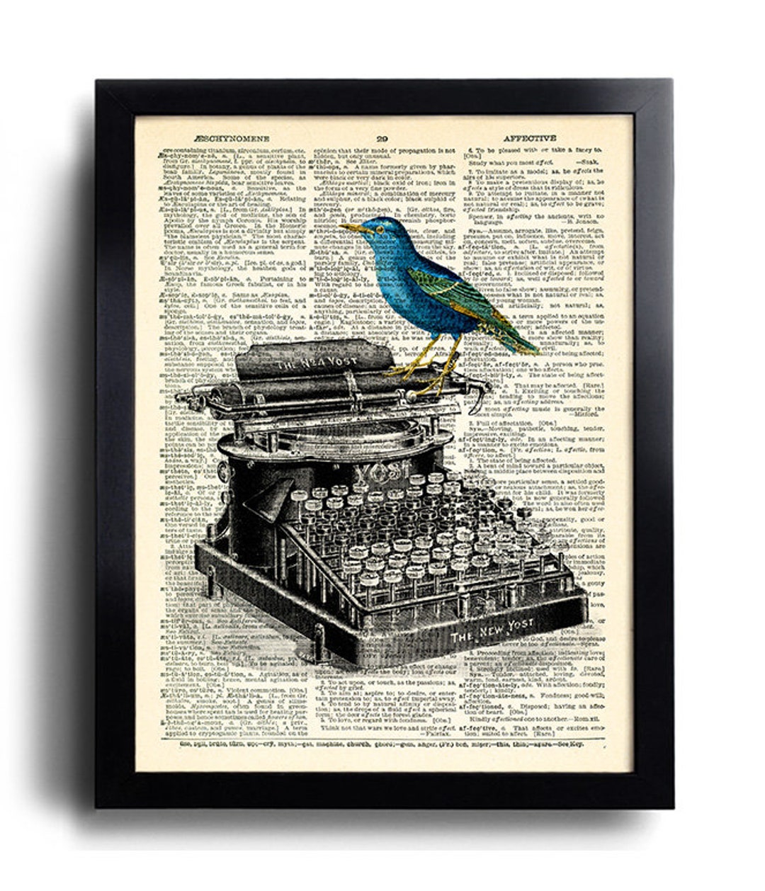 Bird Typewriter Art Print Vintage Book Print Recycled Vintage ...
