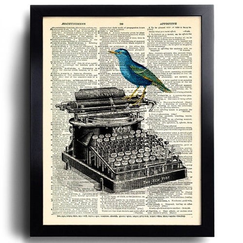 Bird Typewriter Art Print Vintage Book Print Recycled Vintage - Etsy
