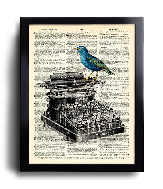Bird Typewriter Art Print Vintage Book Print Blue Bird Vintage | Etsy